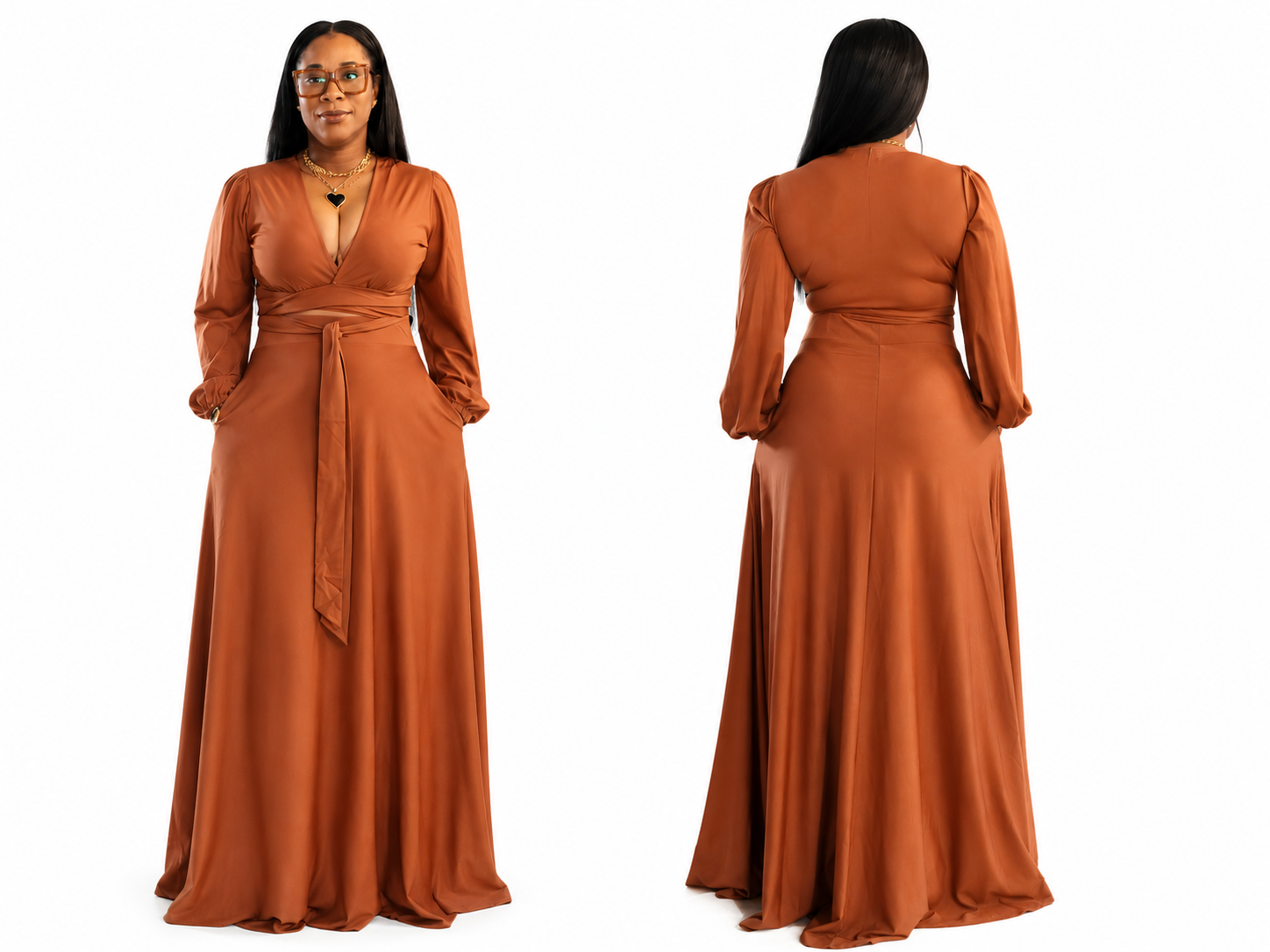Cinnamon Elegance Wrap Maxi 2 piece set – DeNoya's Boutique